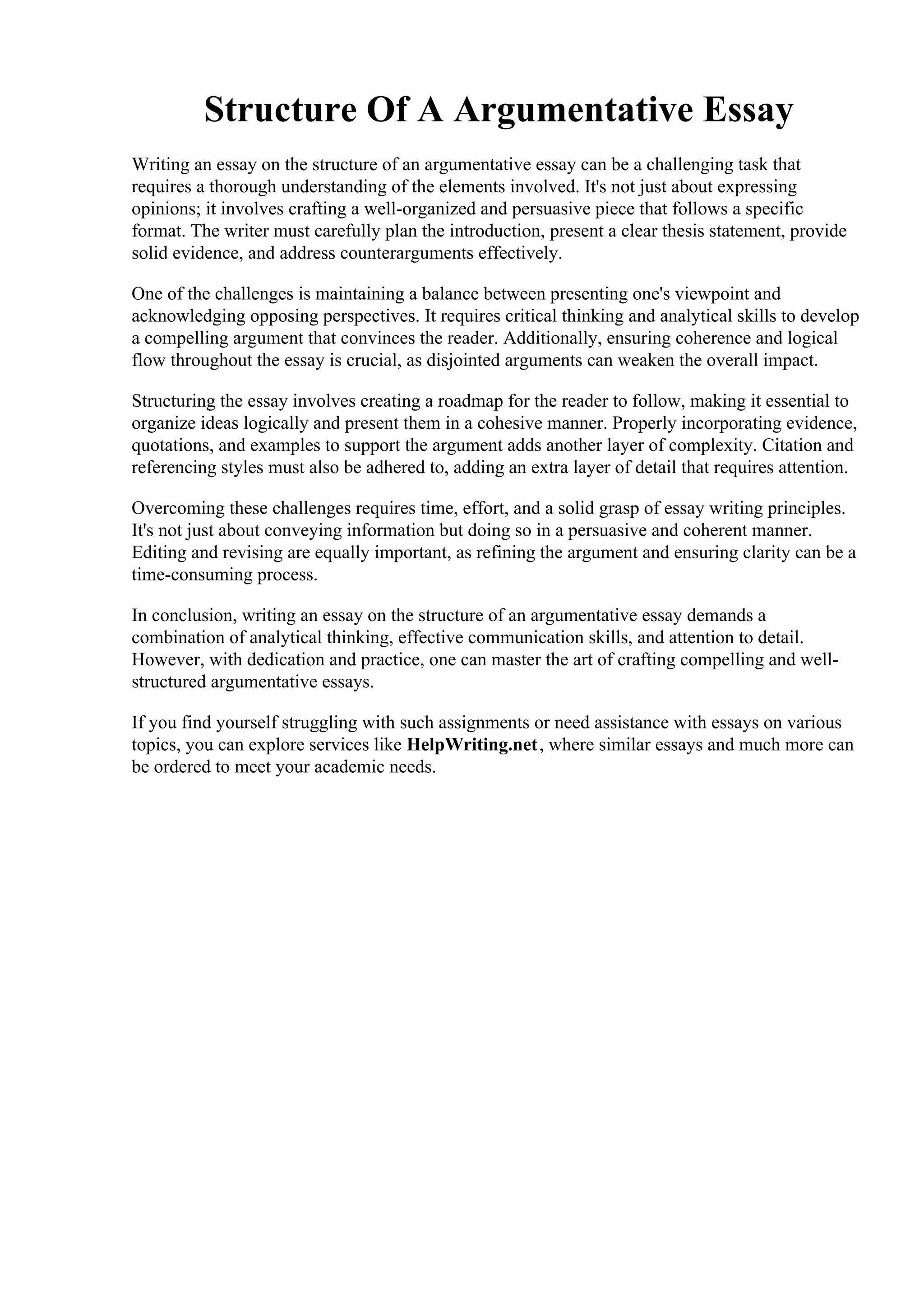 Structure Of A Argumentative Essay. Argumentative Essay Structure | PDF