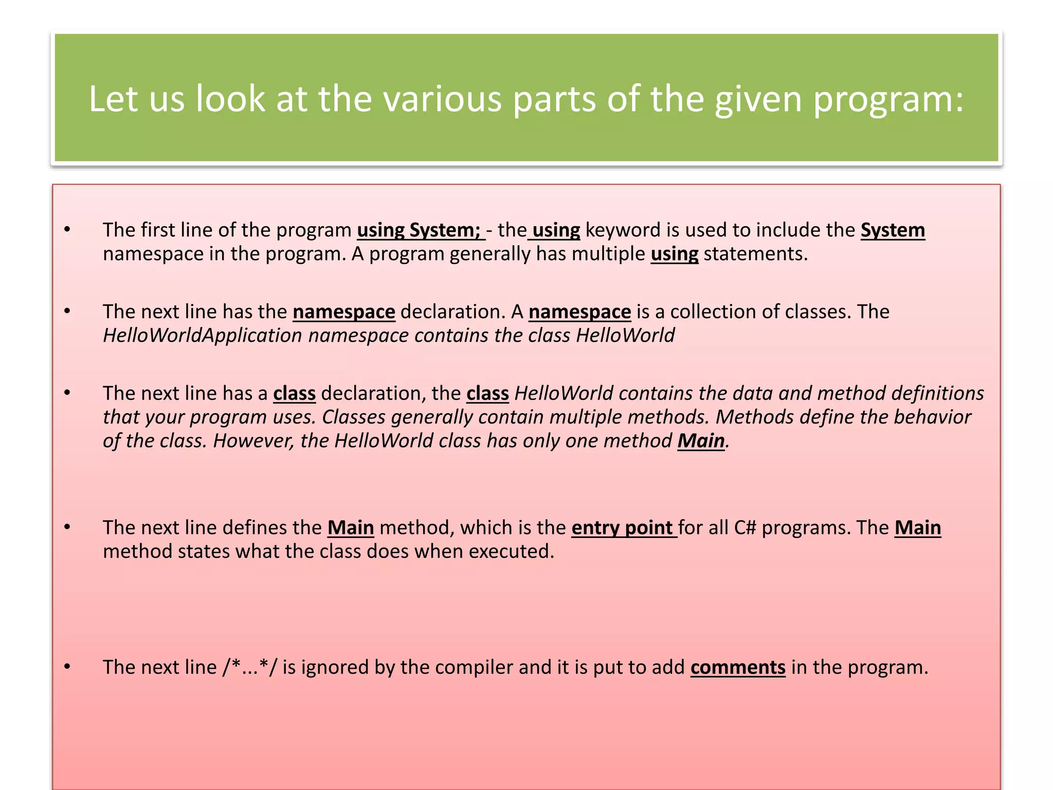Structure of a C# Program | PPT