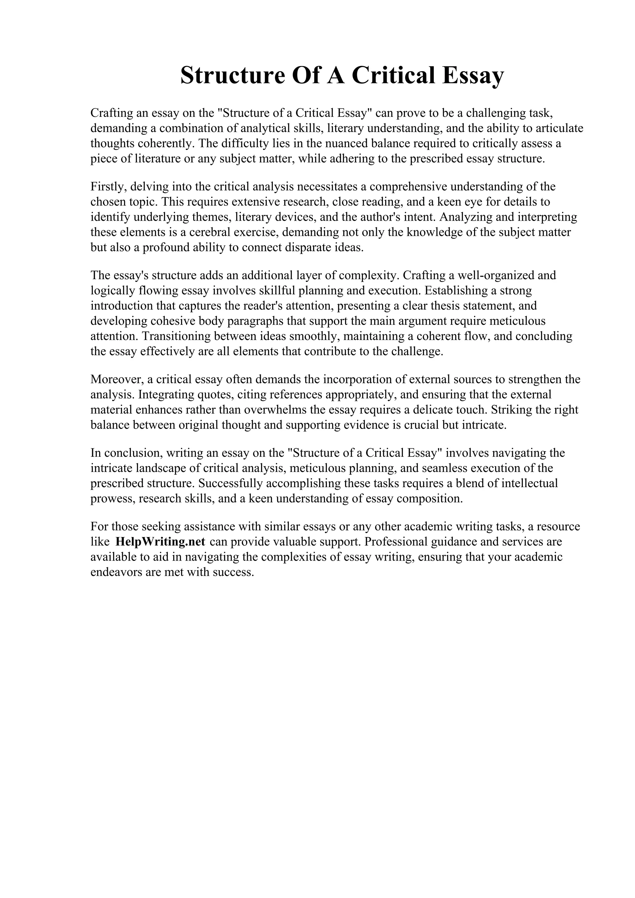 Structure Of A Critical Essay | PDF