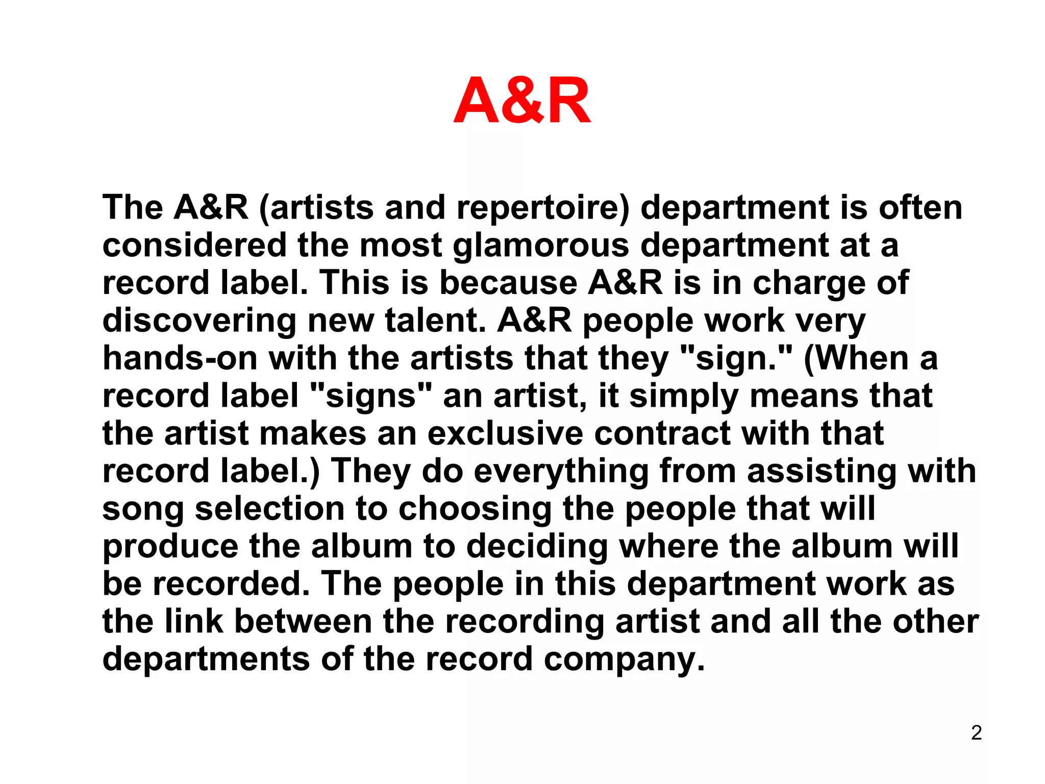 Structure of a major record label | PPT