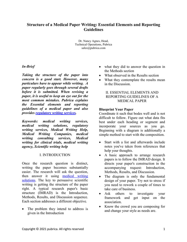 Structure of a medical paper writing essential elements and reporting ...