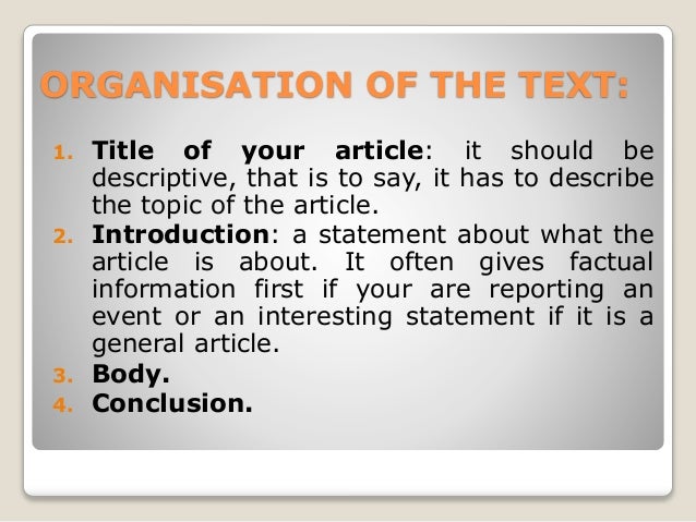 Structure of an article