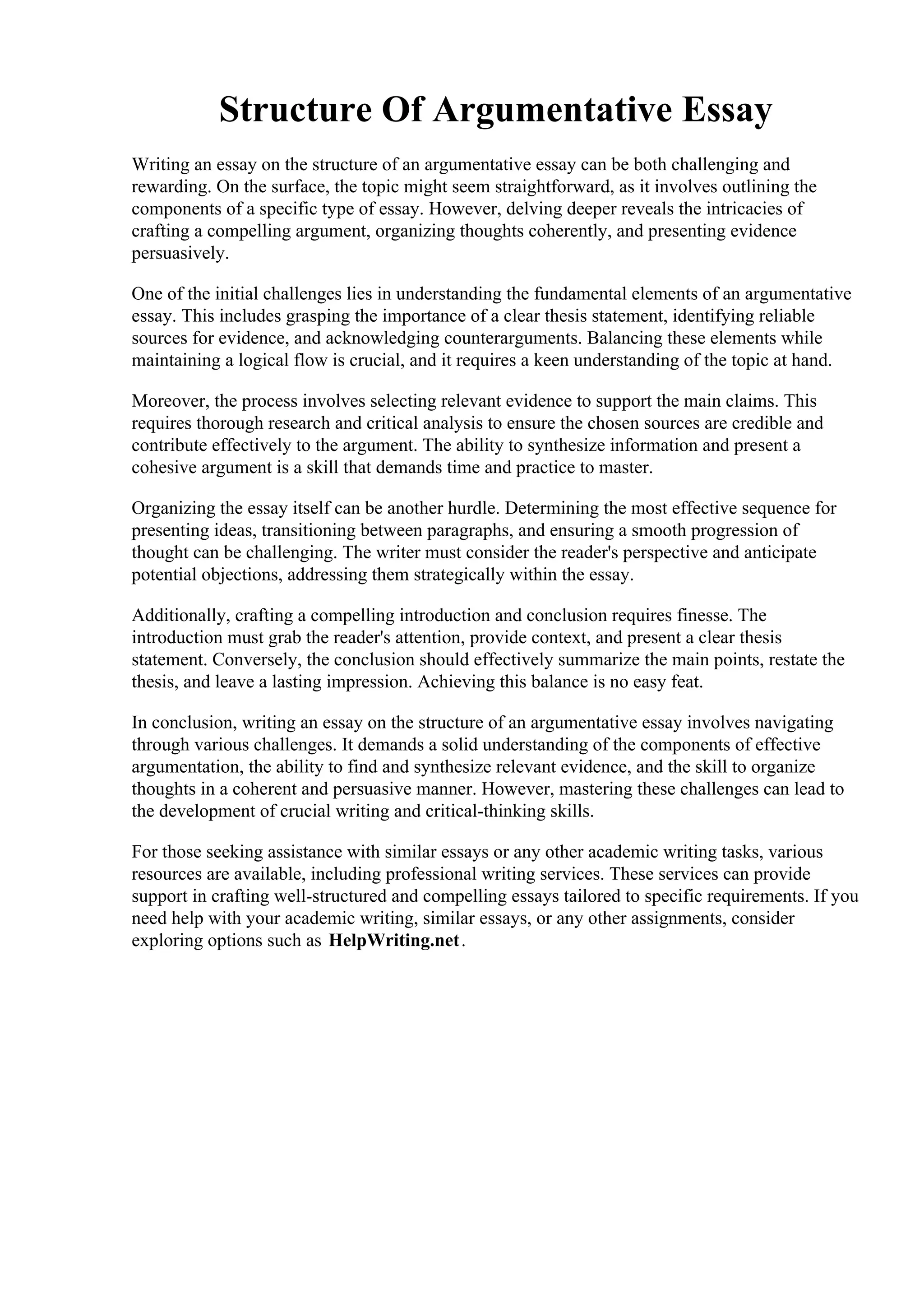 Structure Of Argumentative Essay | PDF