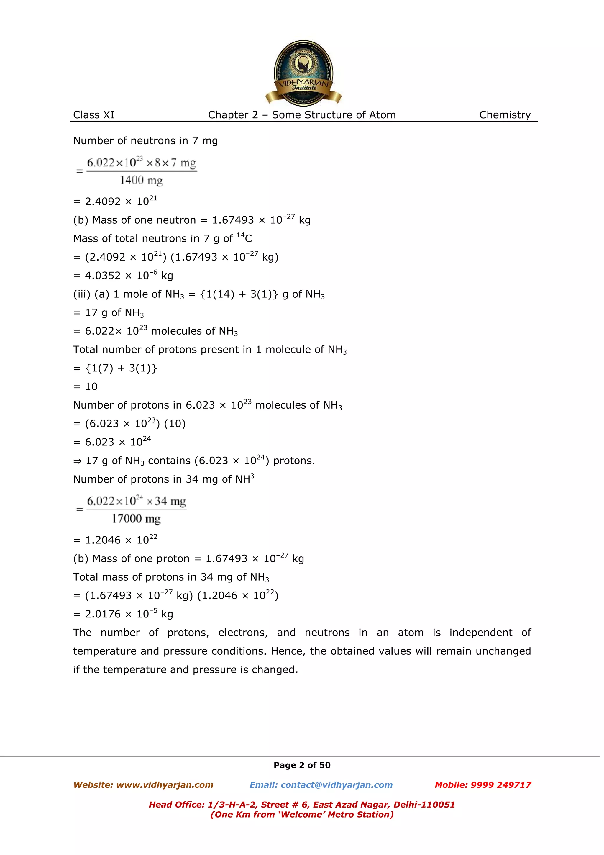 Structure of atom exercise -with solutions | PDF