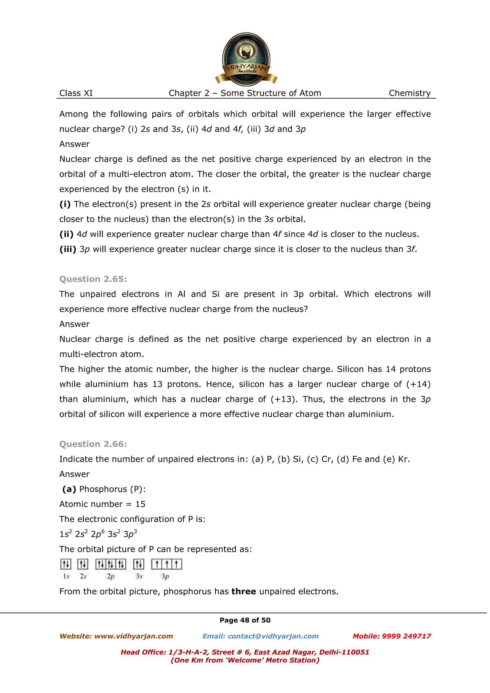 Structure of atom exercise -with solutions | PDF