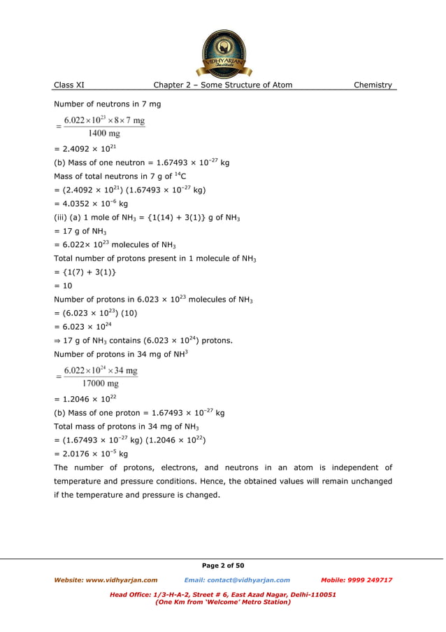 Structure of atom exercise -with solutions | PDF