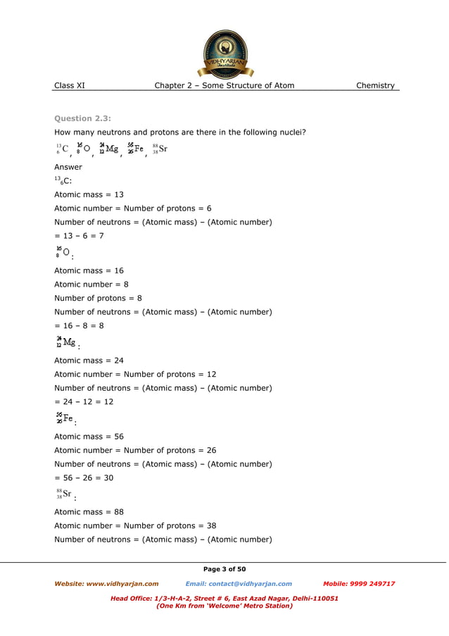 Structure of atom exercise -with solutions | PDF