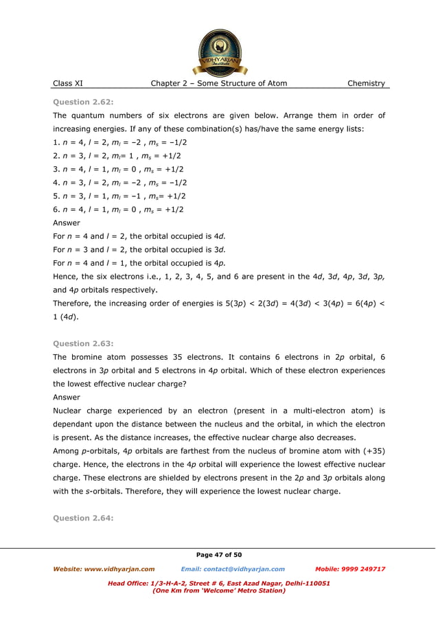 Structure of atom exercise -with solutions | PDF