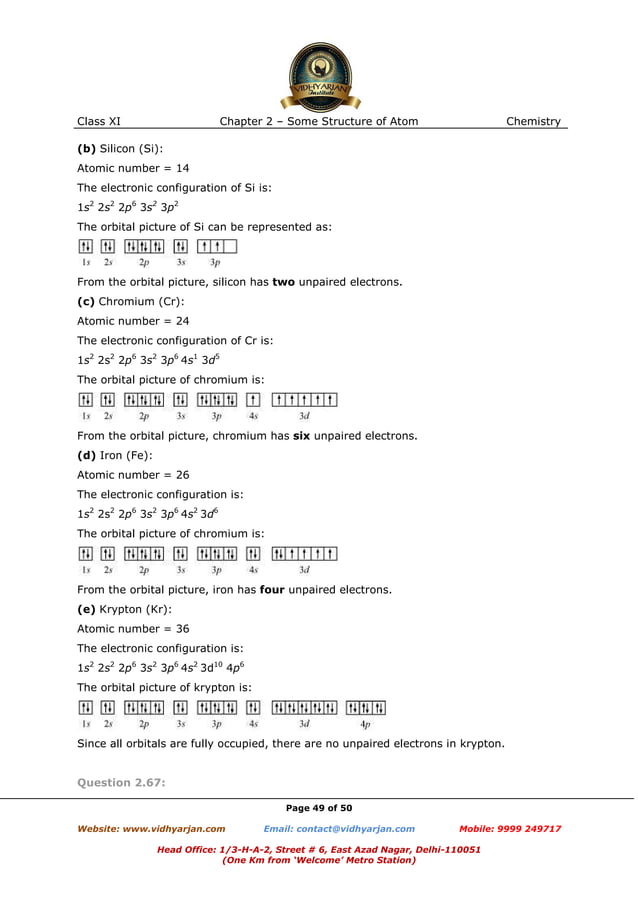 Structure of atom exercise -with solutions | PDF