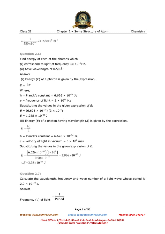 Structure of atom exercise -with solutions | PDF