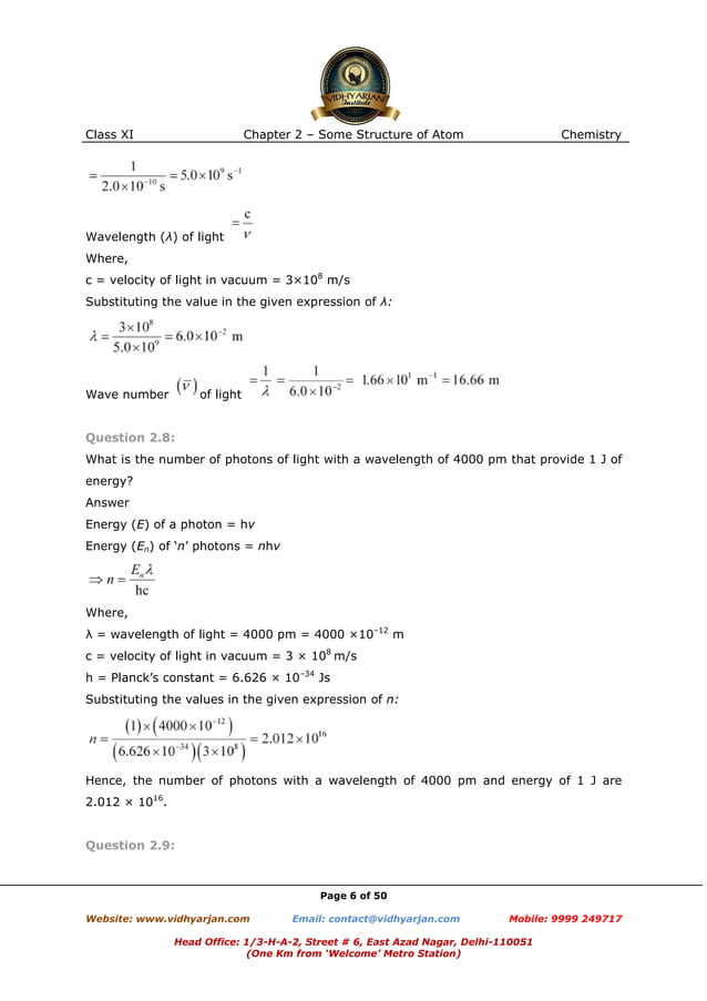 Structure of atom exercise -with solutions | PDF