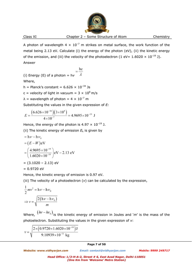 Structure of atom exercise -with solutions | PDF