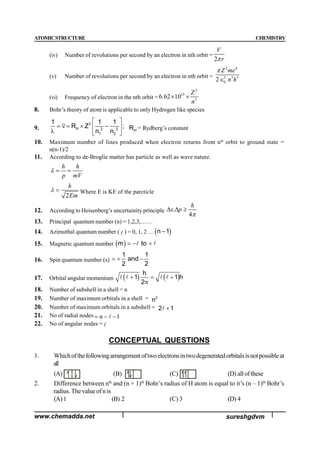 Structure of atom Practice Exercise | PDF