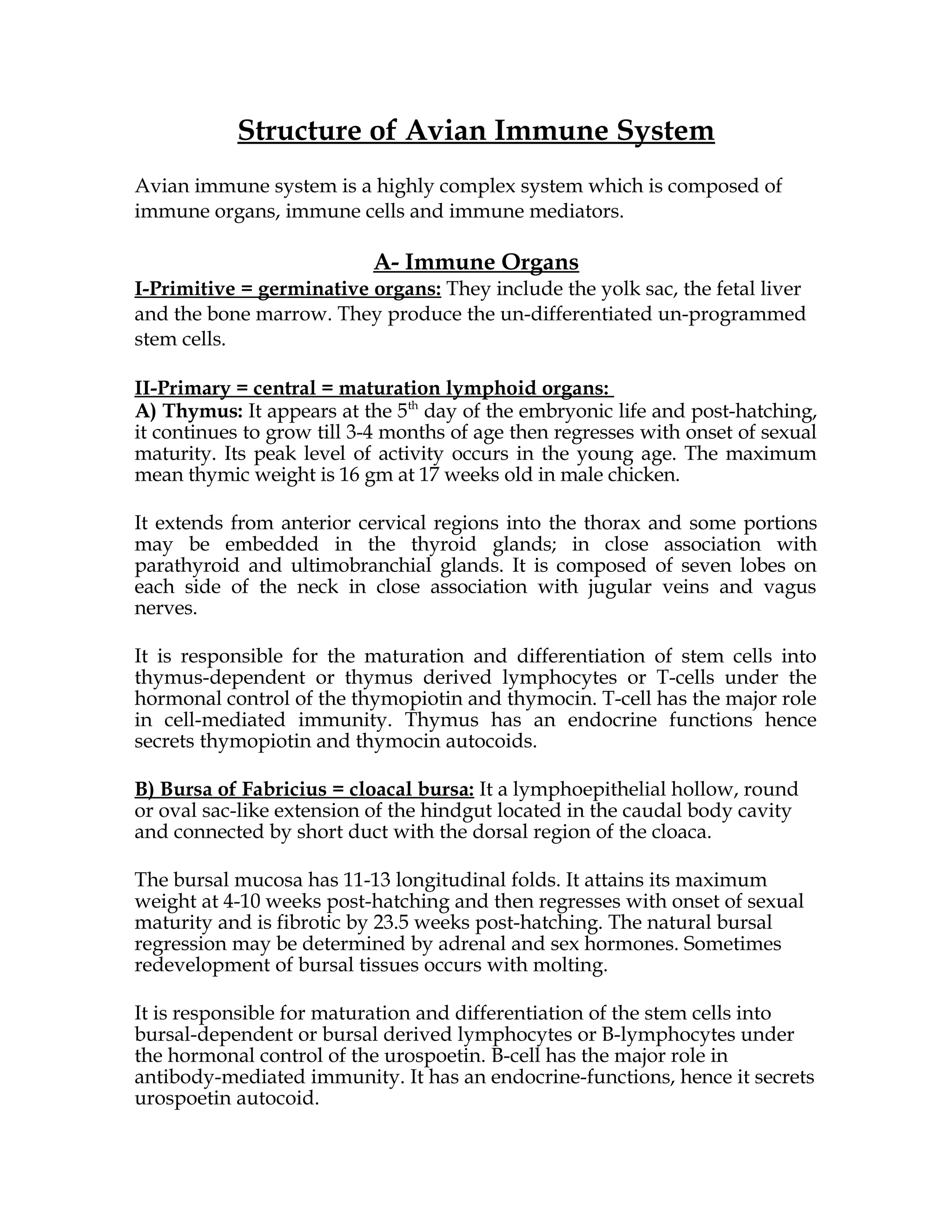 Structure of avian immune system Dr Fares El-Khayat | DOC