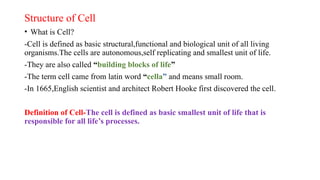 basic information about cell,structure of cell ,types of cell, function ...