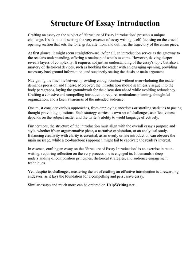 Structure Of Essay Introduction. Introduction part of an essay | PDF