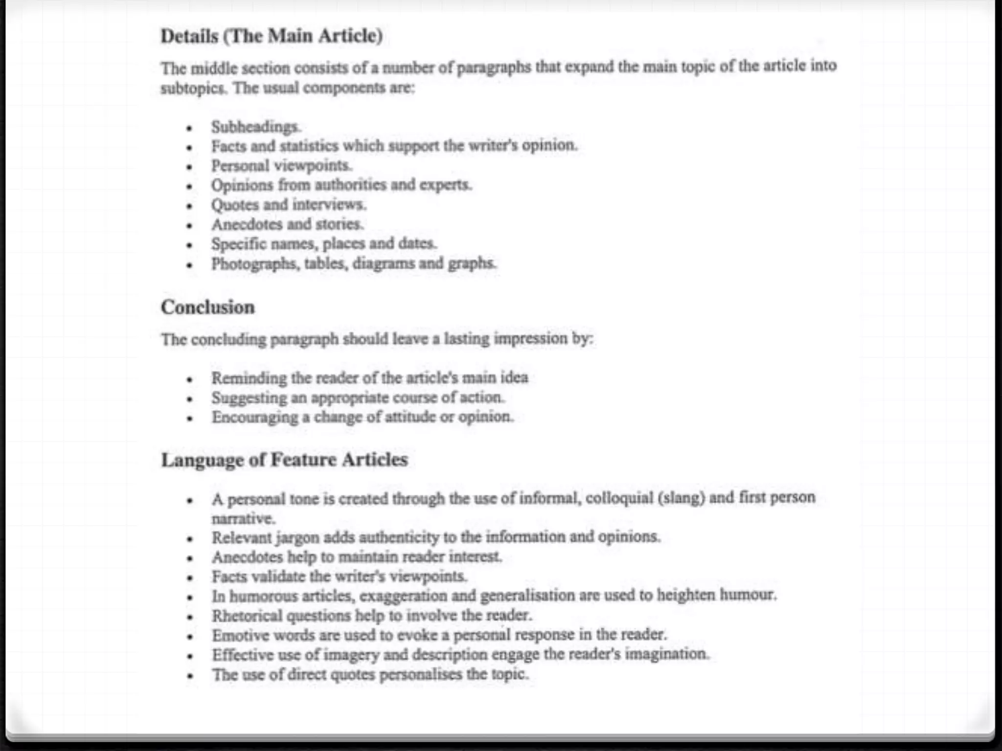 Structure of feature article | PPTX