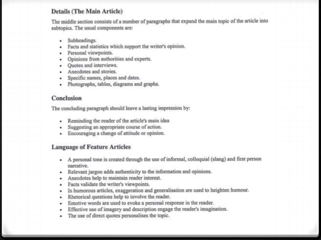 Structure Of Feature Article Structure Of Feature Article
