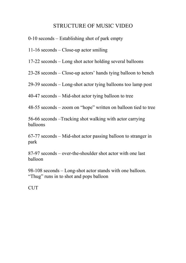 Structure of music video | DOCX | Video Production | Content Production