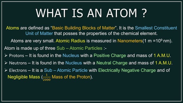 Structure Of The Atom - Class 9 | PPTX | Chemistry | Science