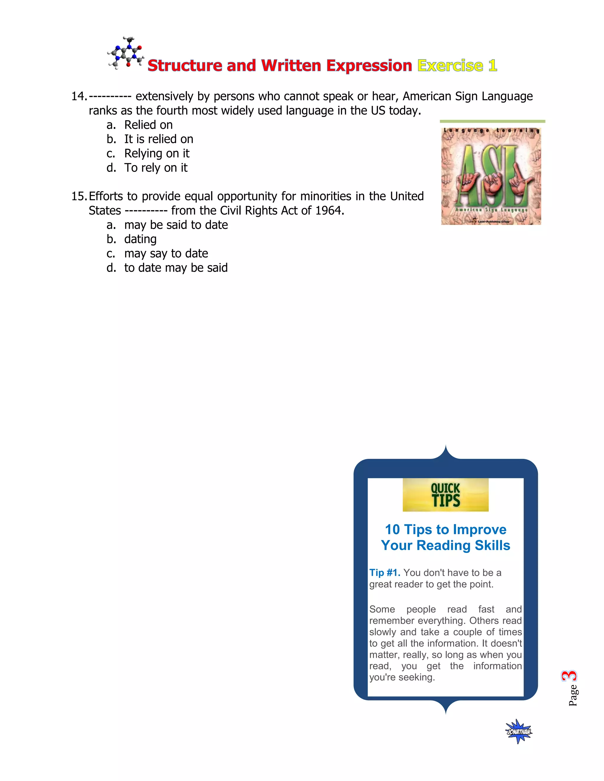 Structure & Written Expression Practice 1 | PDF