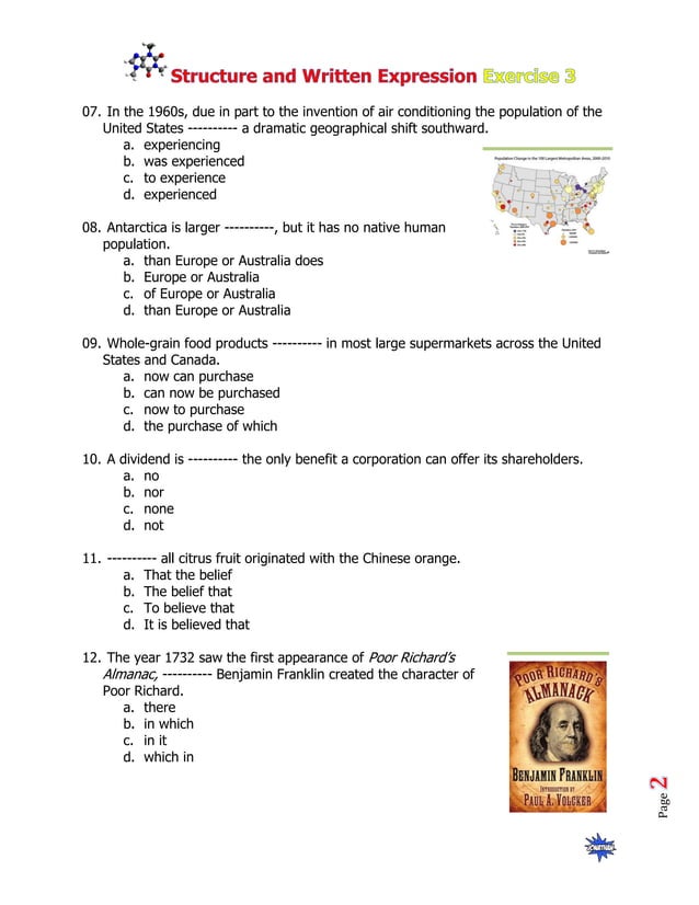 Structure & Written Expression Practice 3 | PDF | Chemistry | Science
