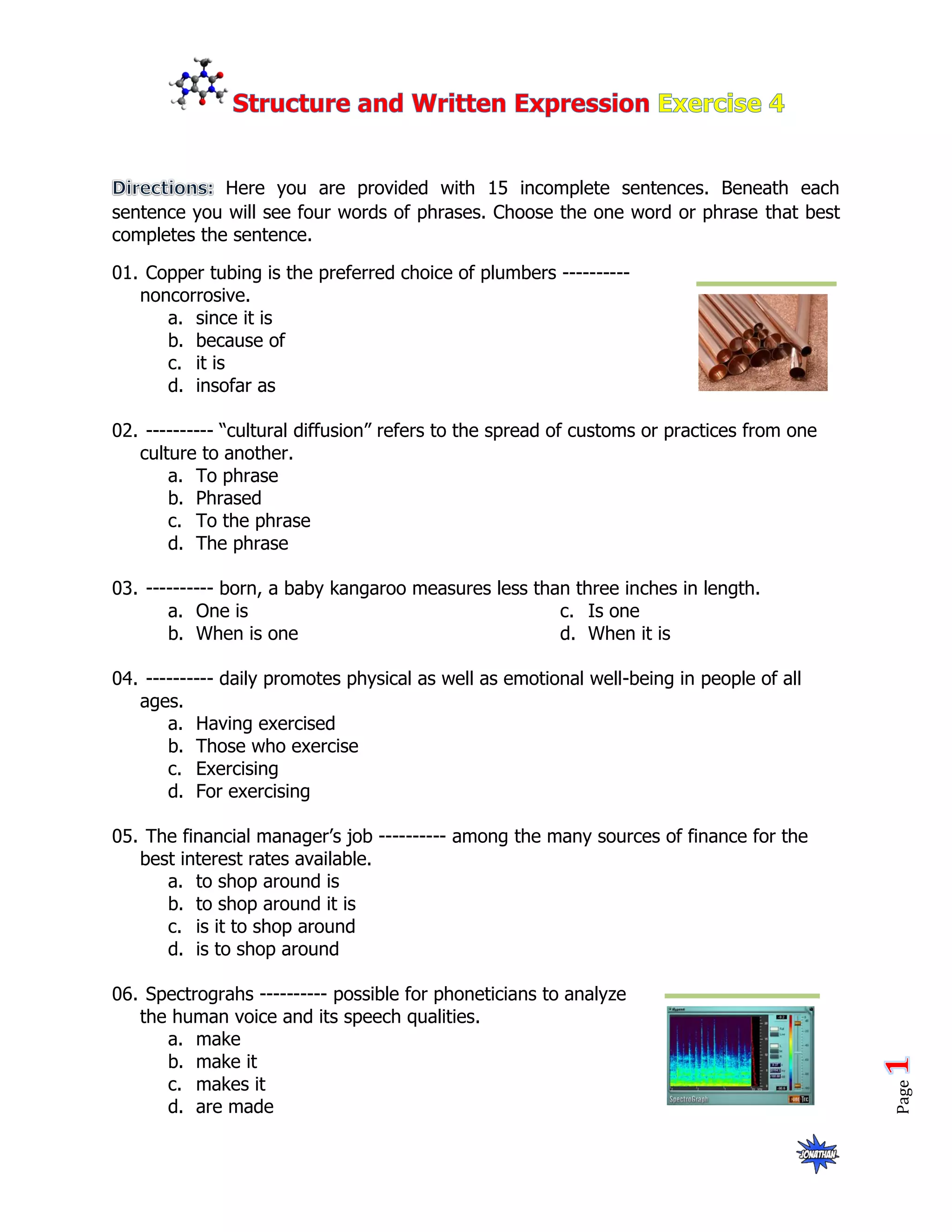 Structure & Written Expression Practice 4 | PDF