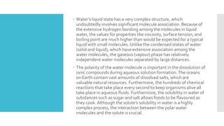Structure and properties of water and chemical properties of water ...