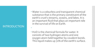 Structure and properties of water and chemical properties of water ...