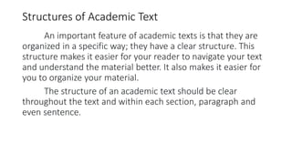 Structures in details (Patterns of Development Using Academic Texts) | PPT