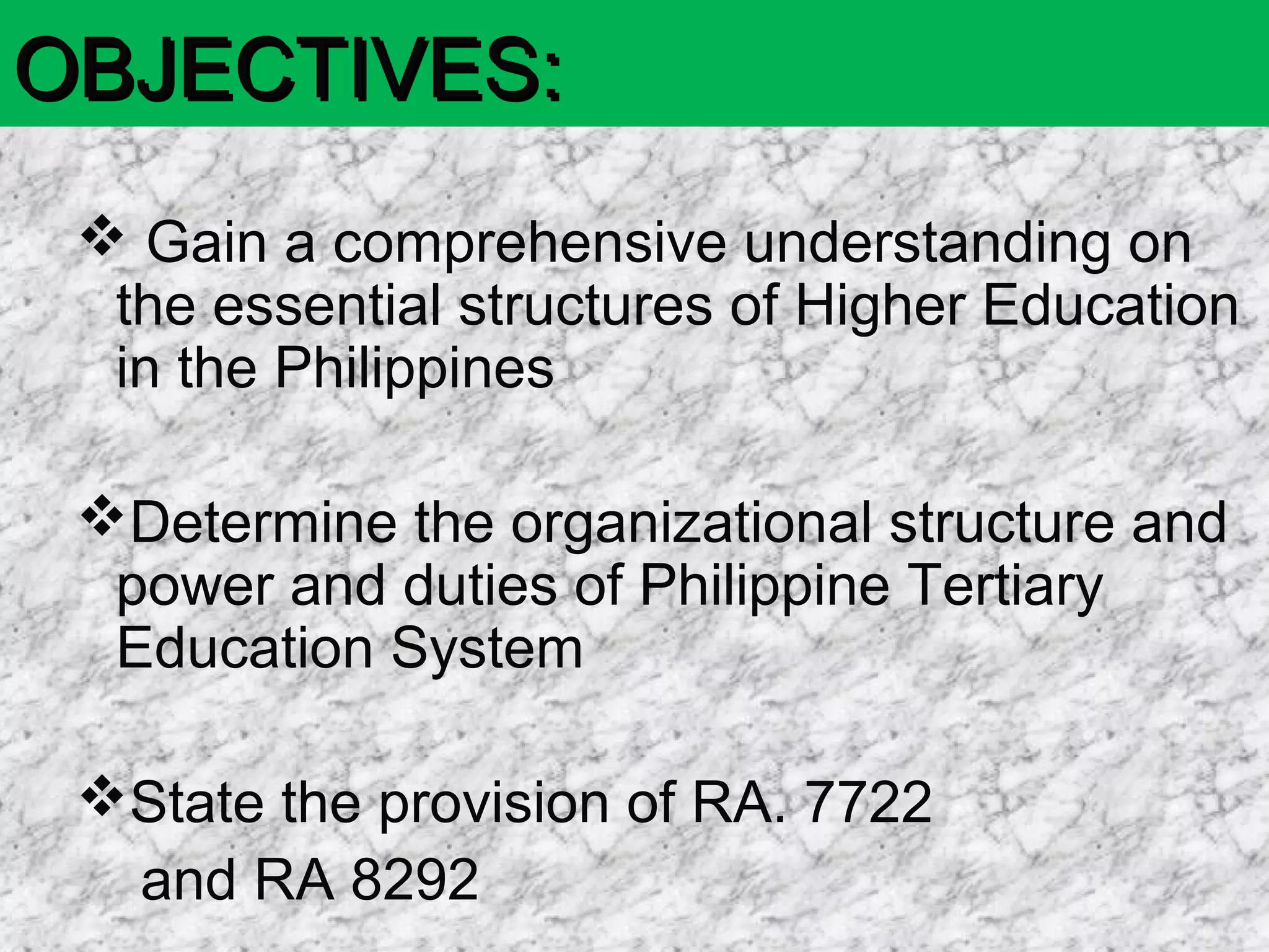 Structures of higher education. The structure of Phil. Educ. System | PPT