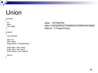 Structures and Unions in C-Language with Examples.ppt | Programming Languages | Computing