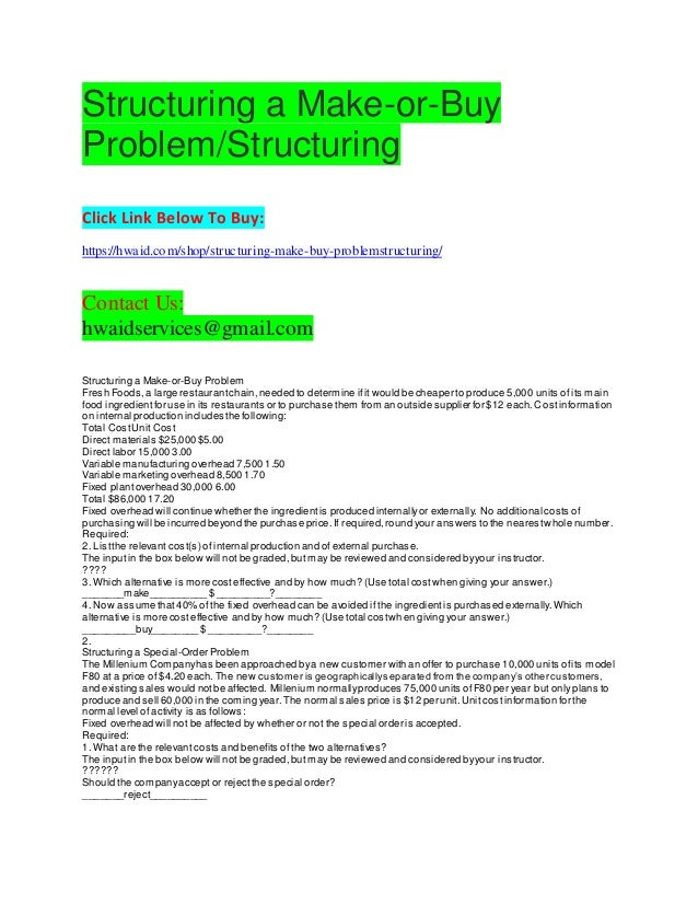 Structuring A Make Or Buy Problem Structuring