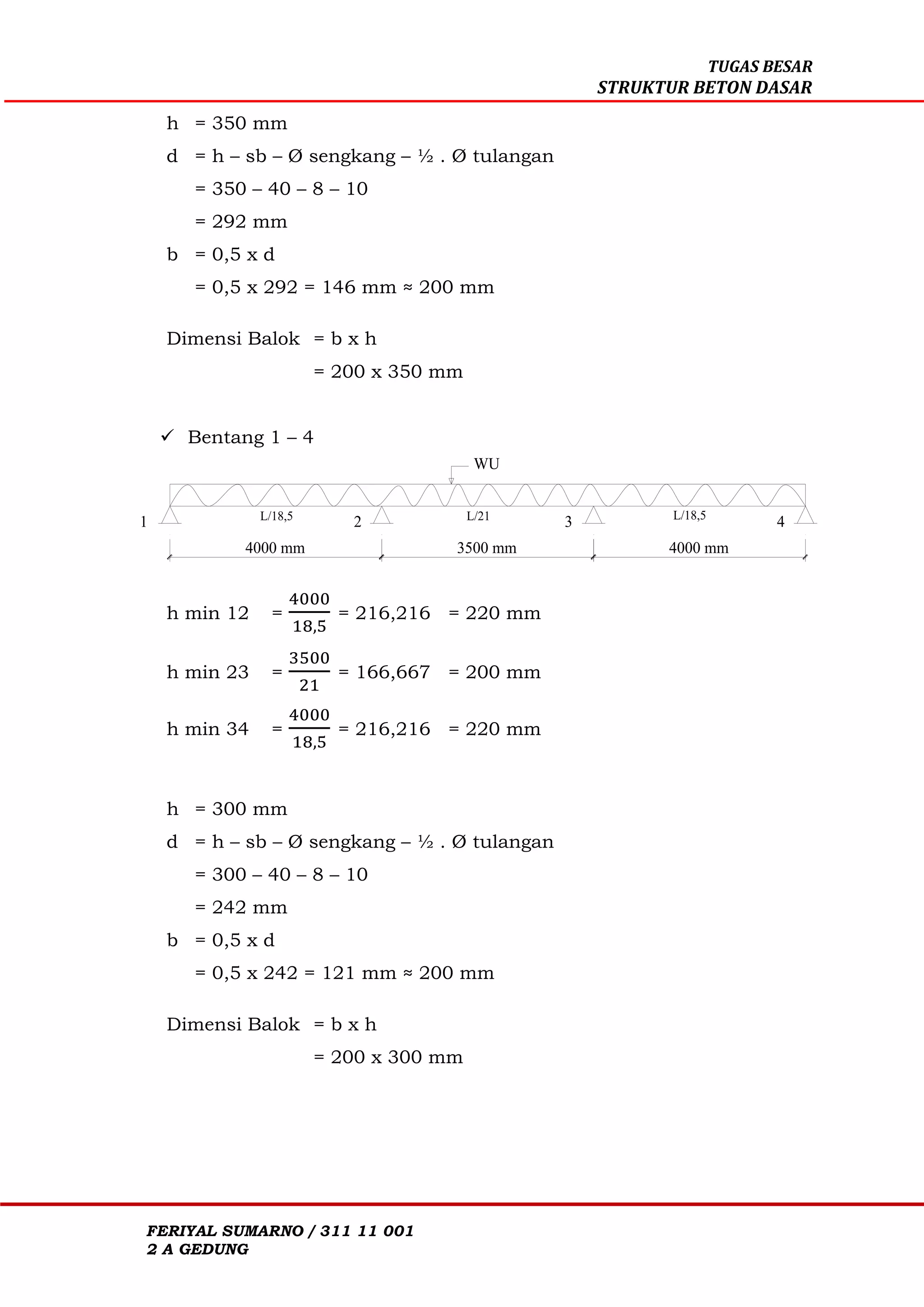 PERHITUNGAN TULANGAN LONGITUDINAL BALOK BETON BERTULANG RANGKAP | PDF ...