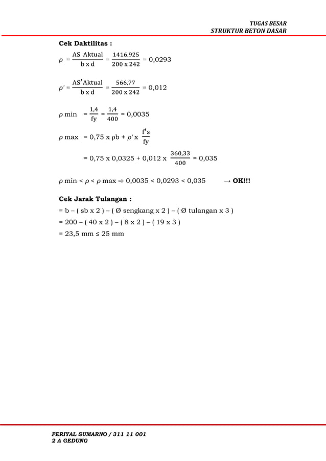 PERHITUNGAN TULANGAN LONGITUDINAL BALOK BETON BERTULANG RANGKAP | PDF | Civil Engineering ...