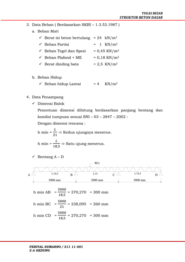 PERHITUNGAN TULANGAN LONGITUDINAL BALOK BETON BERTULANG RANGKAP | PDF ...