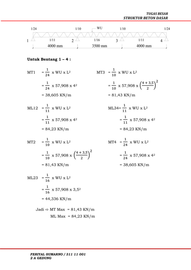PERHITUNGAN TULANGAN LONGITUDINAL BALOK BETON BERTULANG RANGKAP | PDF | Civil Engineering ...
