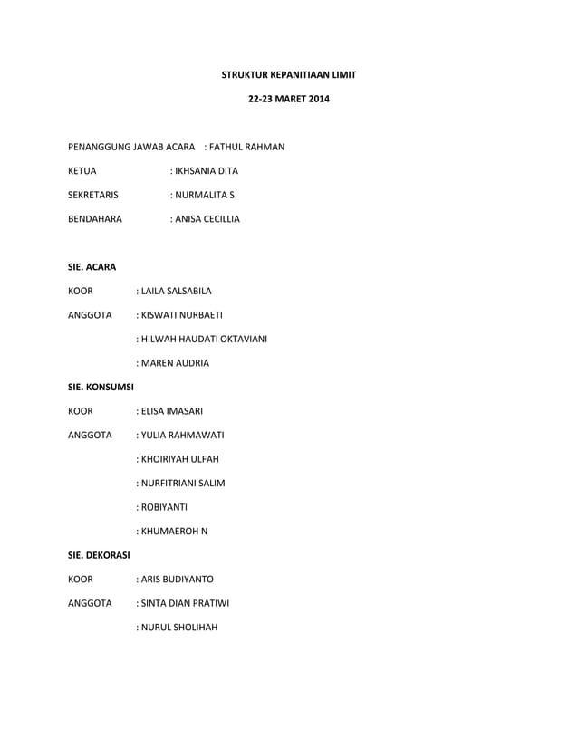 Struktur kepanitiaan limit | DOCX