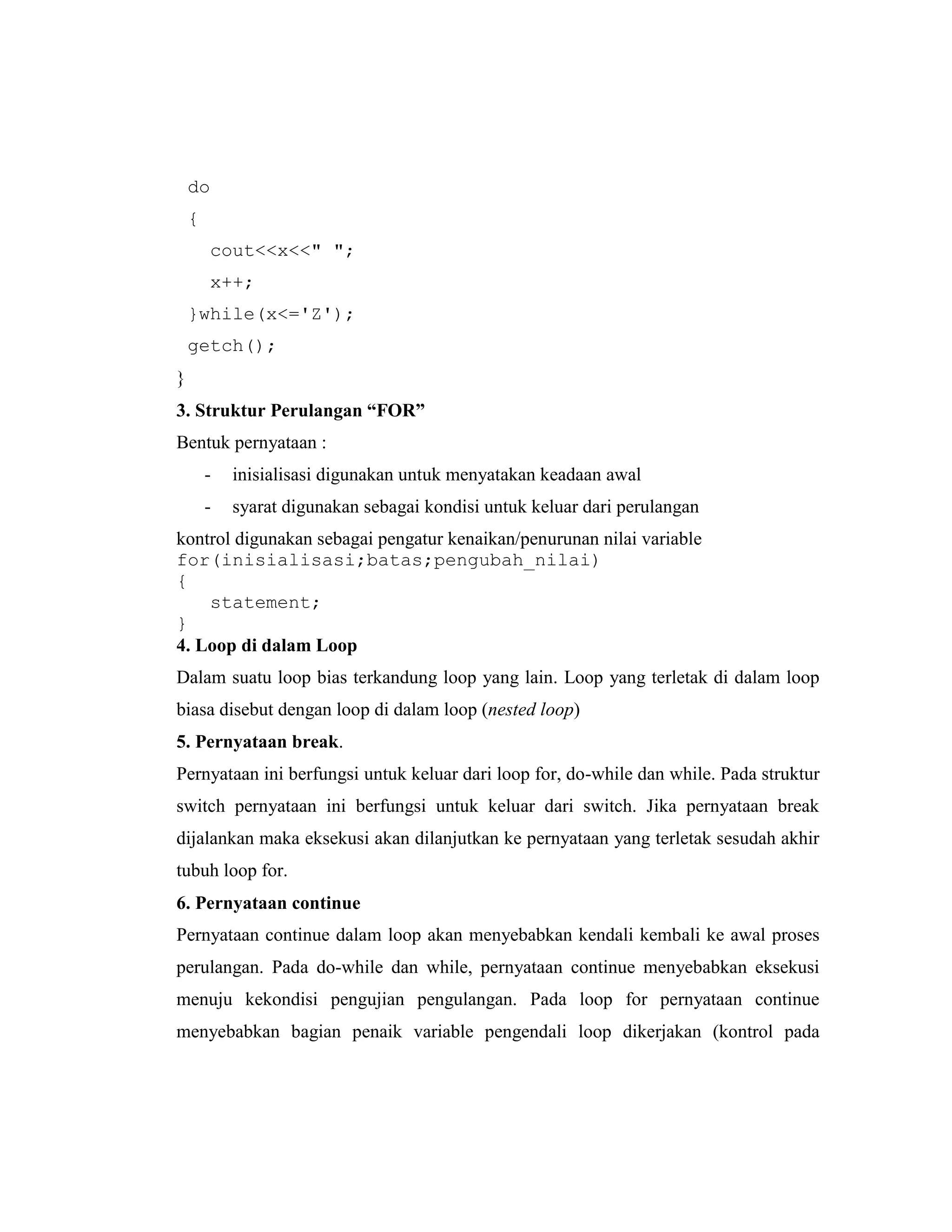 Struktur kontrol perulangan | DOCX