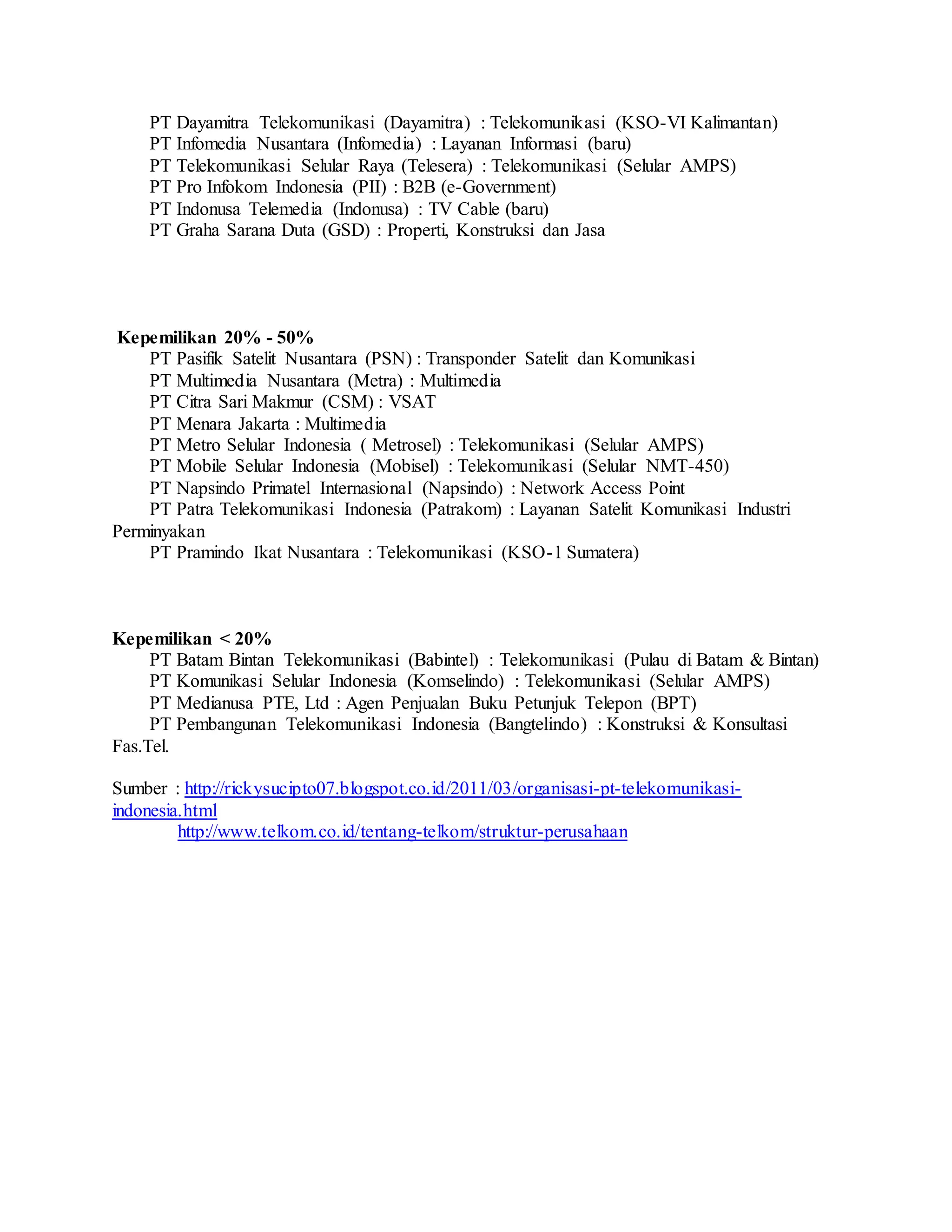 Struktur organisasi pt telkom indonesia | DOCX