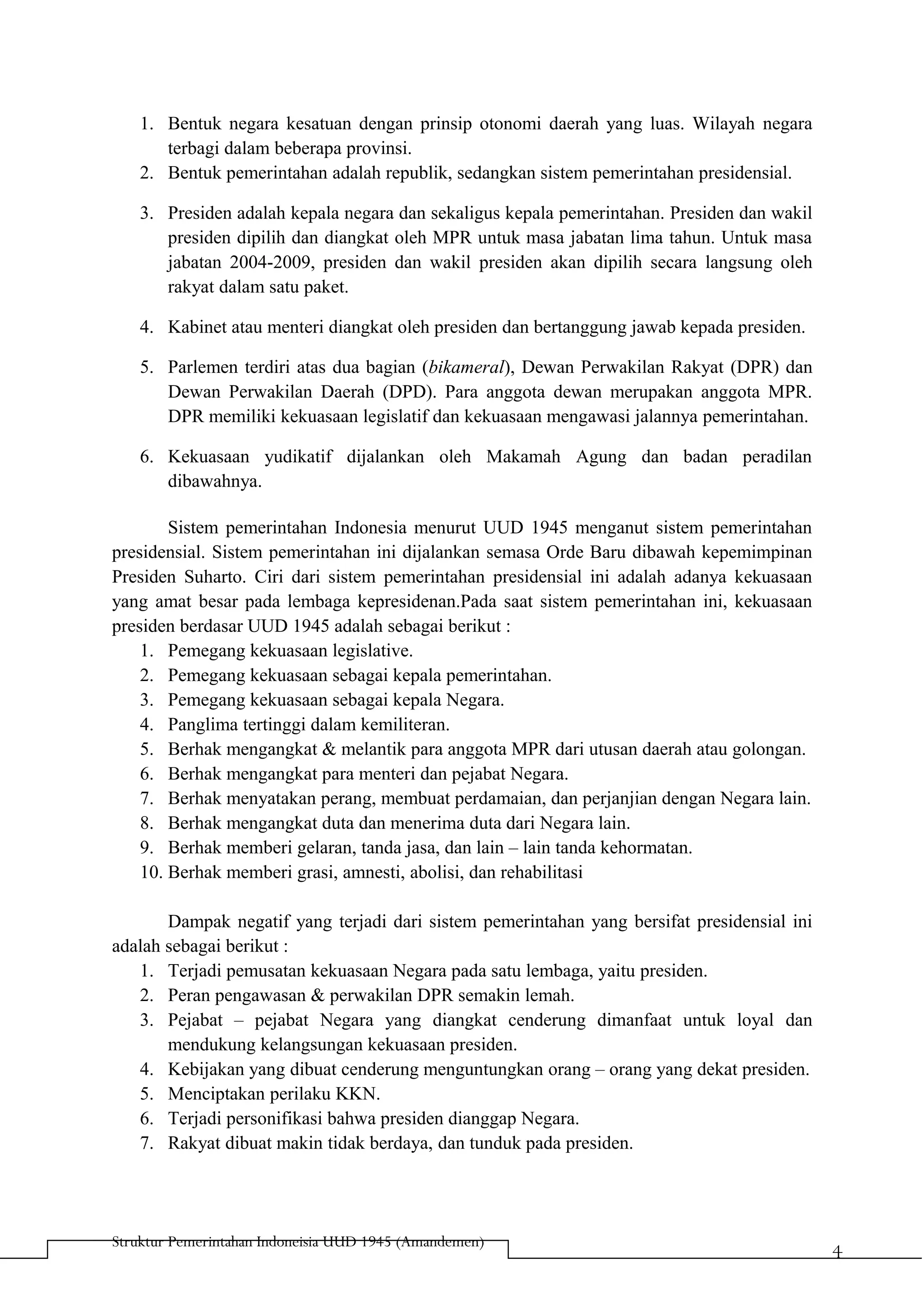 STRUKTUR PEMERINTAHAN INDONESIA MENURUT UUD 1945 (AMANDEMEN) | DOC