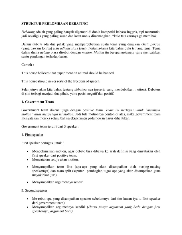 Struktur perlombaan debating | DOC