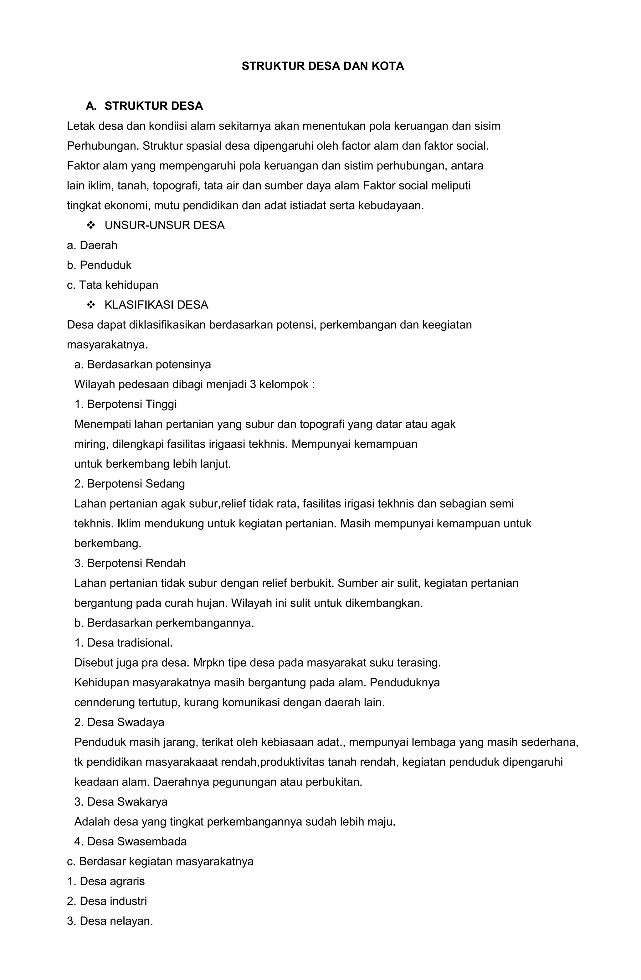 Struktur spasial desa dan kota | DOCX