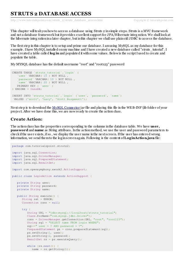 Struts Database Access