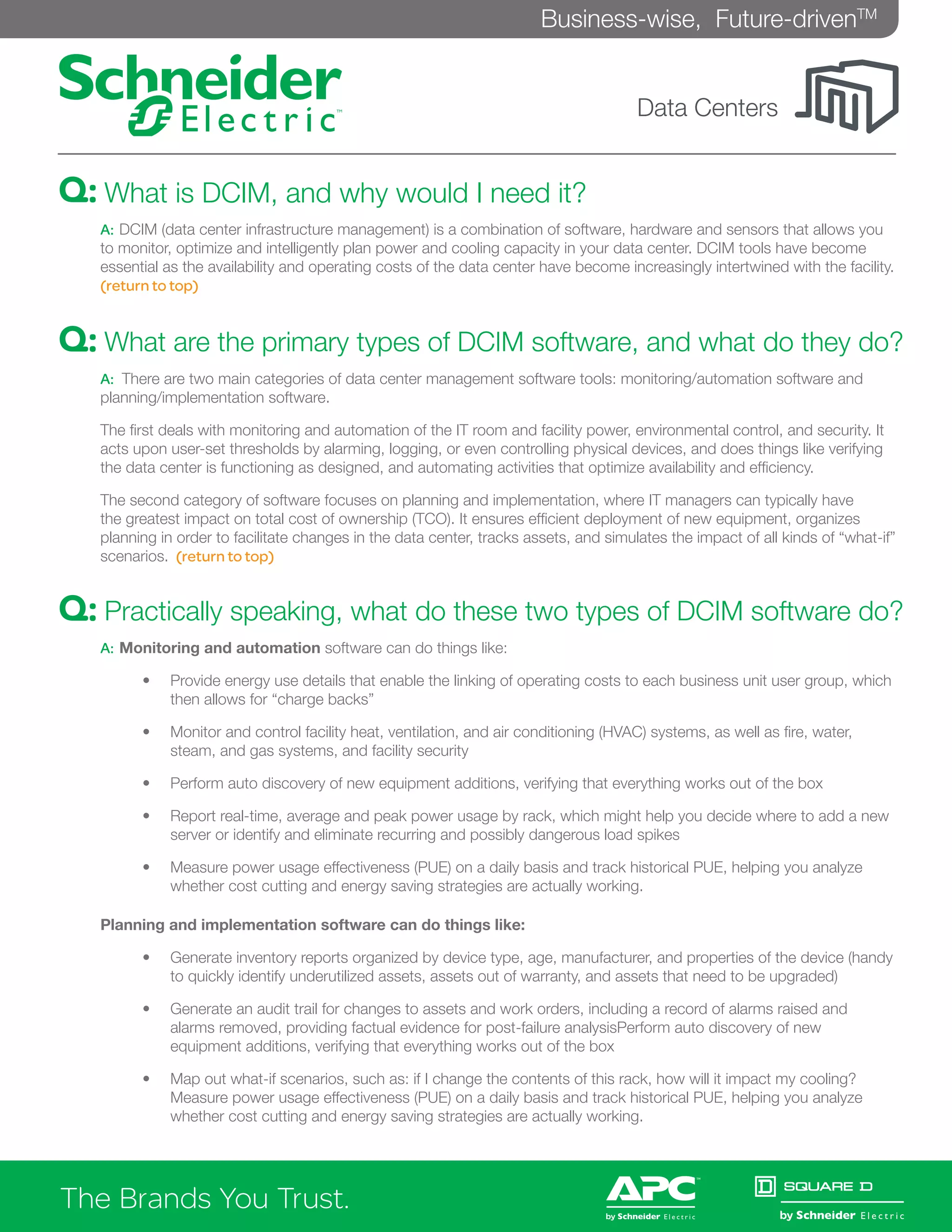 StruxureWare DCIM Q&A | PDF
