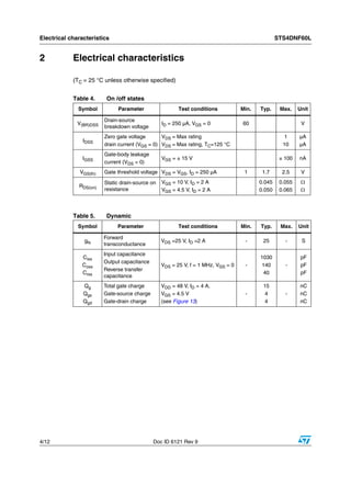 Original N-Channel Mosfet STS4DNF60L 4DF60L 60V 4A SOP-8 New STMicroelectronics | PDF
