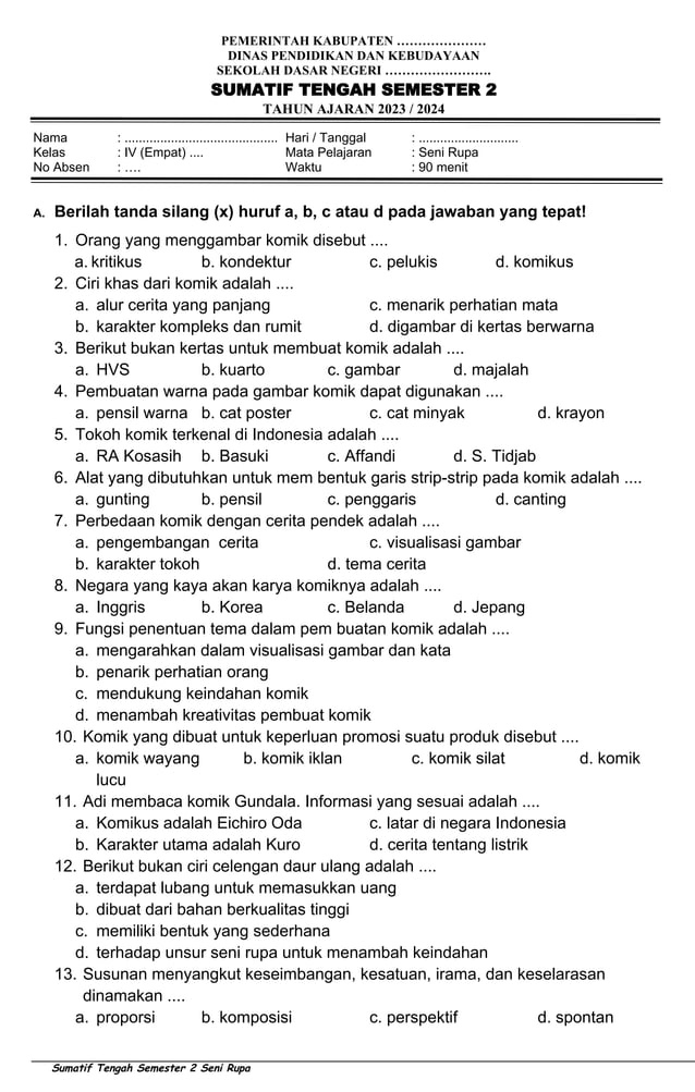 Soal STS Seni Rupa Kelas 4 Semester 2.docx