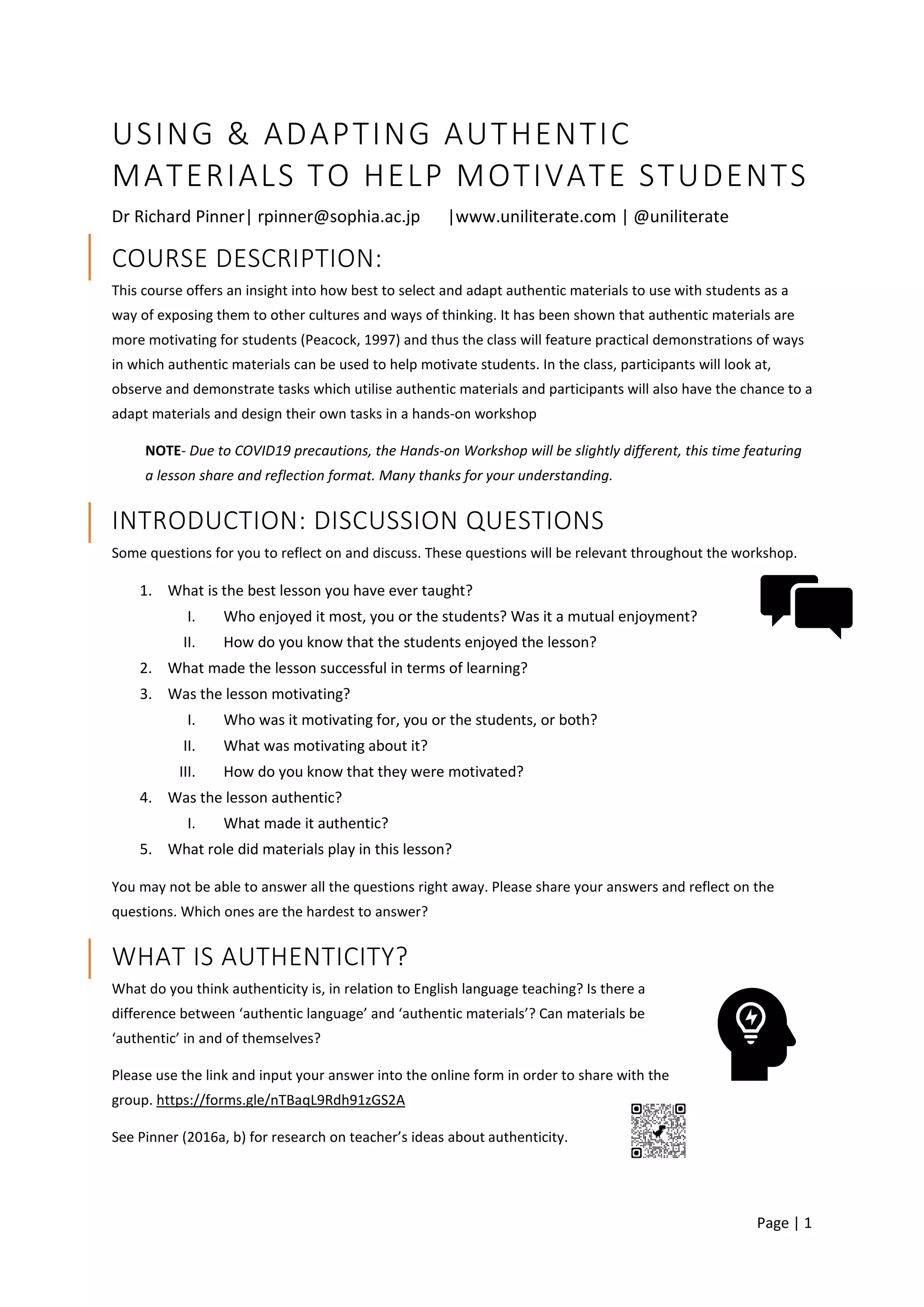 Using & Adapting Authentic Materials To Help Motivate Students 2021 ...