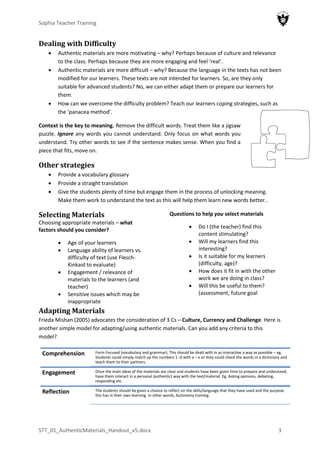 Using and Adapting Authentic Materials to Motivate Students - Handout | PDF