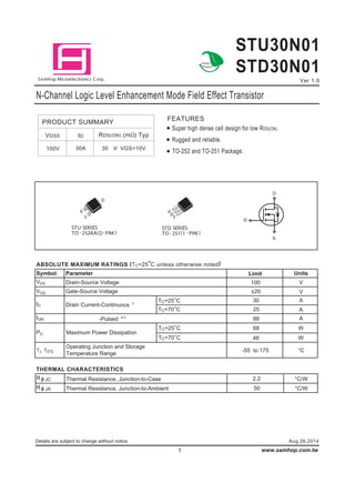 Original N-Channel Logic Level Enhancement Mode Field Effect Transistor Mosfet STU30N01 30N01 ...